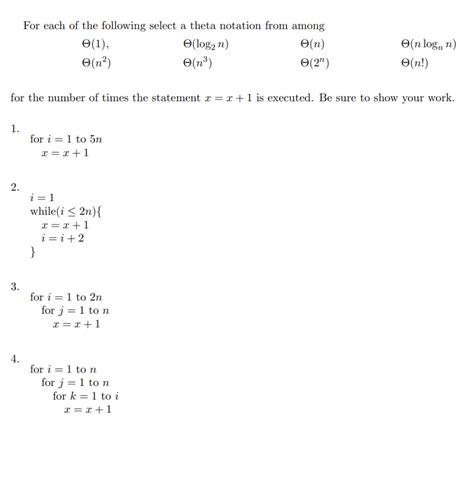 solved for each of the following select a theta notation