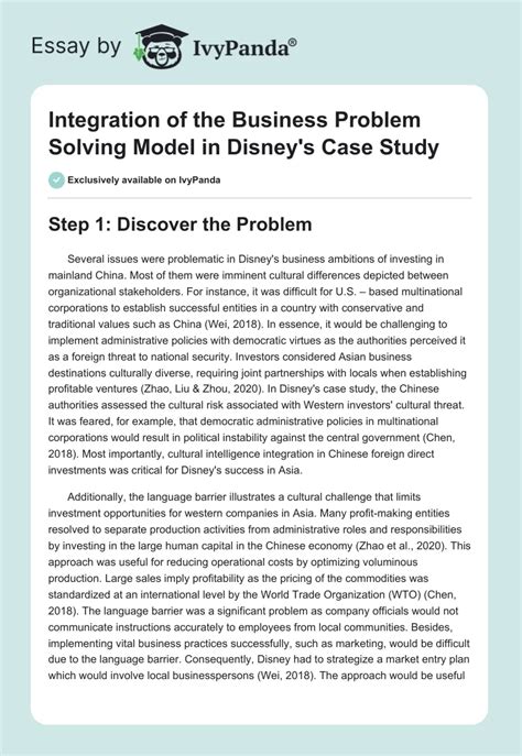 Integration Of The Business Problem Solving Model In Disneys Case
