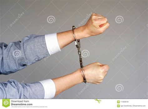 Criminal Hands Locked In Handcuffs Stock Image Image Of Hands
