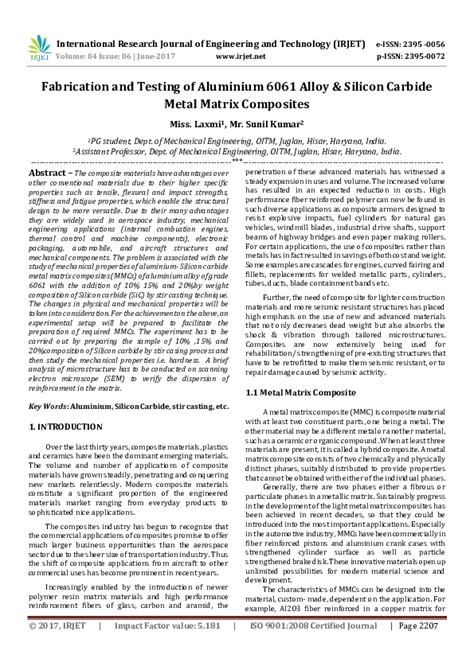 Pdf Fabrication And Testing Of Aluminium 6061 Alloy And Silicon Carbide Metal Matrix Composites