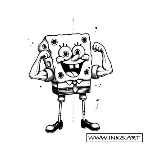 Tattoo Design Spongebob Flexing Muscular Biceps Style Blackwork