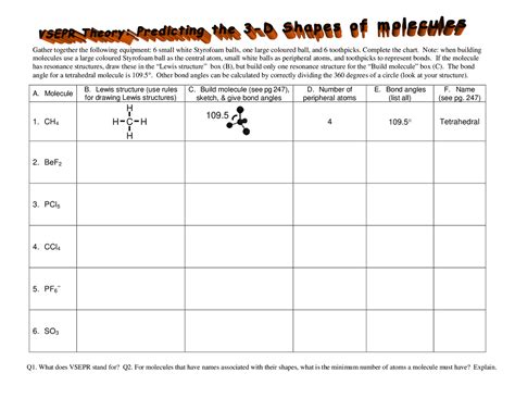 Vsepr Worksheet Lecture Notes Chemistry Docsity Worksheets Library