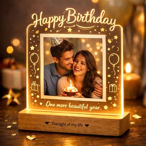 Birthday T For Wife Mom Personalized Photo Lamp With Led Glow