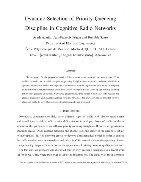 Pdf Dynamic Selection Of Priority Queueing Discipline In Cognitive