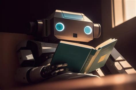 Premium Ai Image Android Robot Reads A Book Sitting On A Bench In The