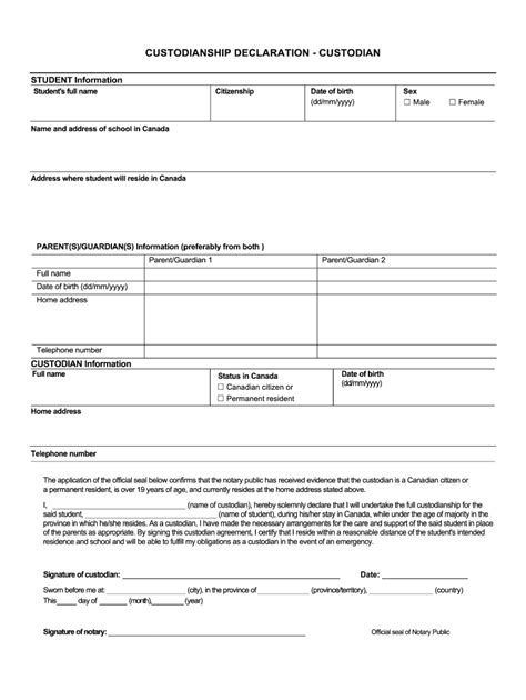 Fillable Online Custodianship Declaration Form Canada Fax Email Print Pdffiller