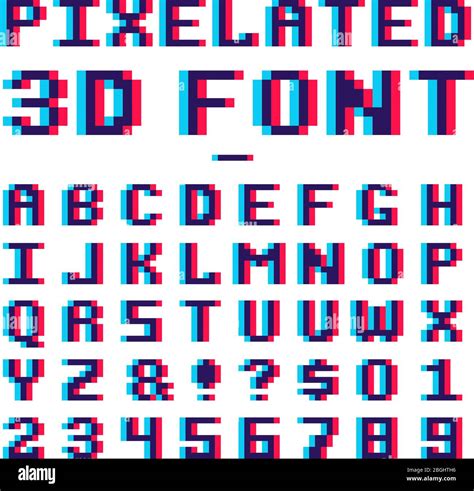 Video Game Pixelated 3d Font 8 Bit Pixel Art Old School Latin Alphabet