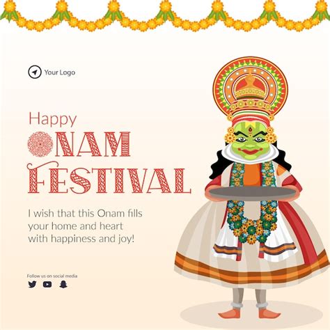 해피 오남 인도 축제 템플릿의 배너 디자인 프리미엄 벡터