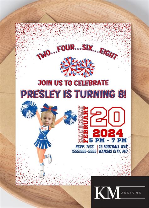 Cheerleader Invitation Cheer Photo Birthday Invite Custom Picture