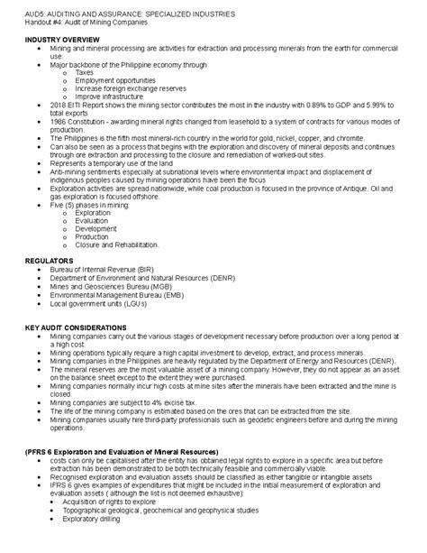 Aud5 Aud5 Aud 5 Aud5 Auditing And Assurance Specialized Industries Handout 4 Audit Of