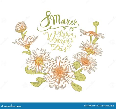 8 Mars Jour Heureux Du ` S De Femme Fleurs De Camomille Illustration