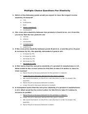 MCQ For Elasticity Docx Multiple Choice Questions For Elasticity Which Of The Following