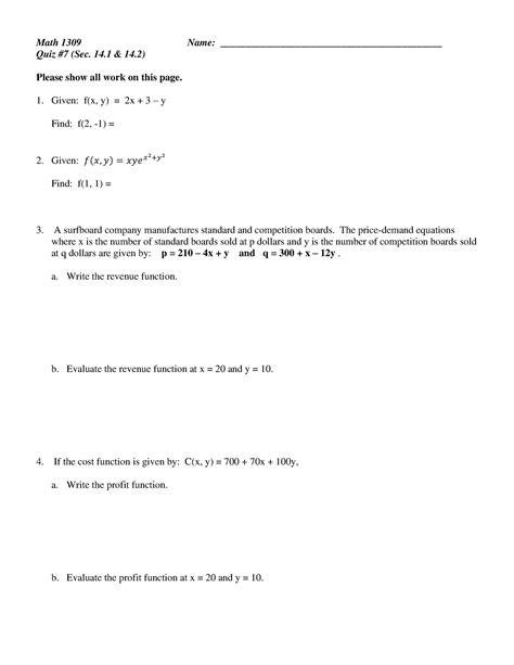Business Calc Quiz 7 Math 1309 Name