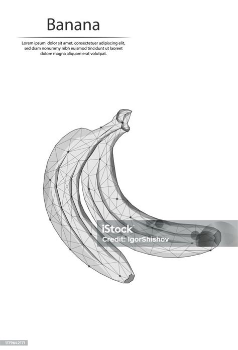 삼각형과 기하학적 모양으로 구성된 선과 점의 형태로 추상 이미지 바나나 낮은 폴리 벡터 배경입니다 신선한 과일 채식 음식 로우 폴리곤 모델링에 대한 스톡 벡터 아트 및 기타