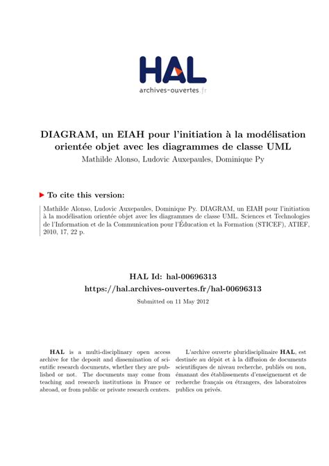 Pdf Diagram Un Eiah Pour Linitiation à La Modélisation Orientée Objet Avec Les Diagrammes De