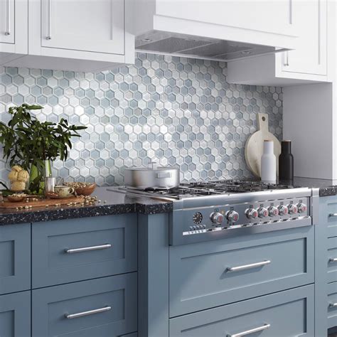 12 X 12 Light Blue Polished And Honed Hexagon Glass Mosaic Tile Blue