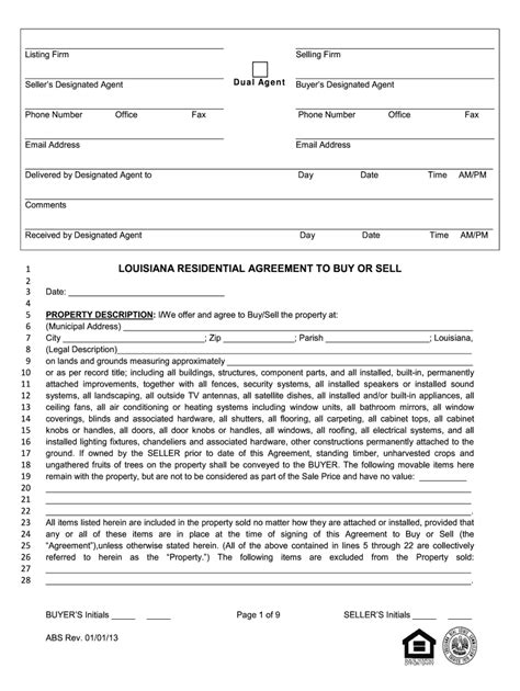 2013 Form La Residential Agreement To Buy Or Sell Fill Online