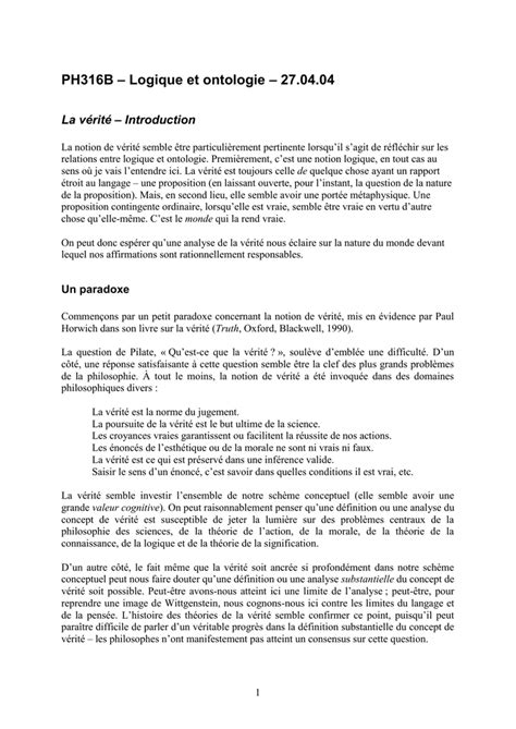 La vérité Introduction