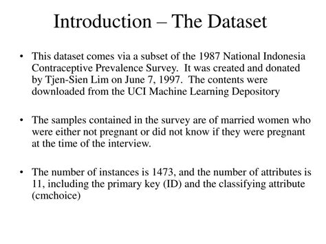 ppt a web based data mining application for the contraceptive method