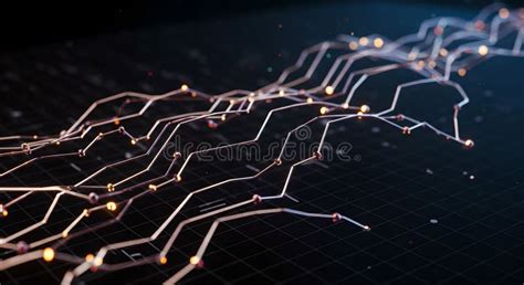 abstract golden network interconnected lines and glowing nodes stock