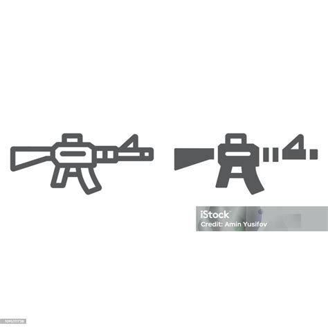 自動步槍線和字形圖示 軍隊和戰爭 槍標誌 向量圖形 在白色背景的線性圖案向量圖形及更多10號圖片 10號 一個物體 互聯網 Istock