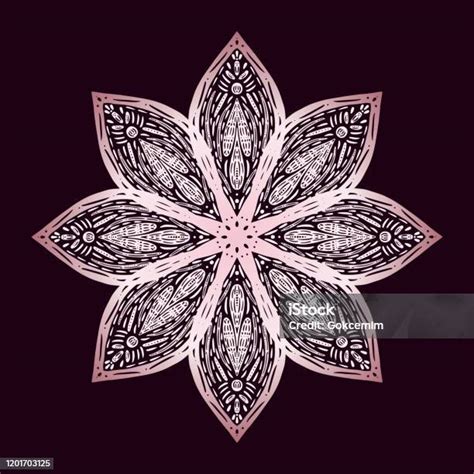 로즈 골드 손 그린 수련 연꽃 만다라 패턴 배경입니다 헤나 멘디 문신 장식 민족 동양 스타일의 장식 장식 로즈골드에 대한 스톡