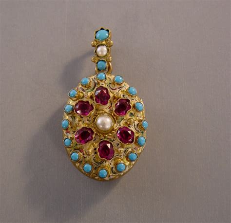 Austro Hungarian Locket Red Paste Turquoise And Pearl Front Morning