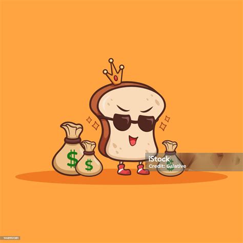 귀여운 사랑스러운 만화 풍부한 갈색 빵 구부리는 돈 그림 스티커 아이콘 마스코트와 로고 가방에 대한 스톡 벡터 아트 및 기타
