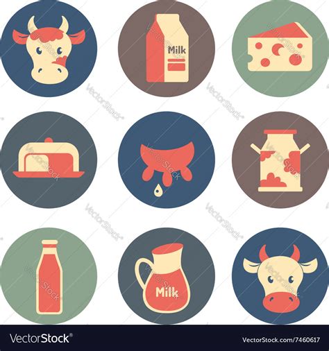 Dairy And Milk Products Flat Icons Set Royalty Free Vector