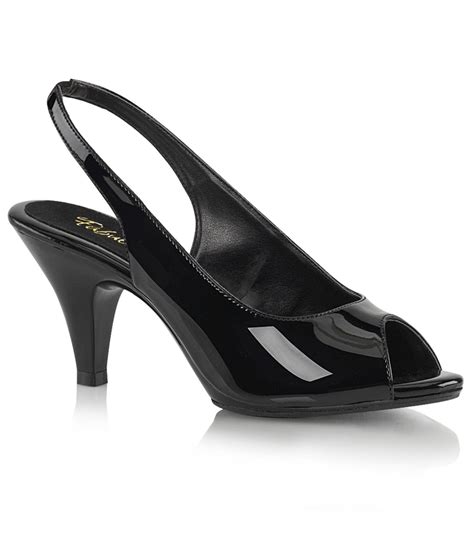 Black Patent Leatherette Peep Toe Slingback Heels Unique Vintage