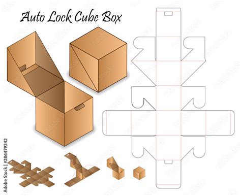 Auto Lock Box Packaging Die Cut Template Design 3d Mock Up Stock