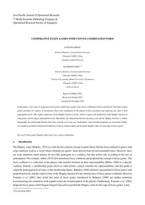 Pdf Cooperative Fuzzy Games With Convex Combination Form