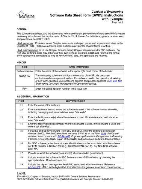 Fillable Online Lanl Software Data Sheet Form Swds Instructions With