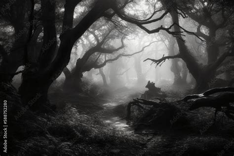 Twisted And Gnarled Trees Casting Long Shadows And Rustling Ominously
