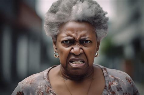 Retrato De Mulher Idosa Afro Americana Raiva Rede Neural Gerada Em