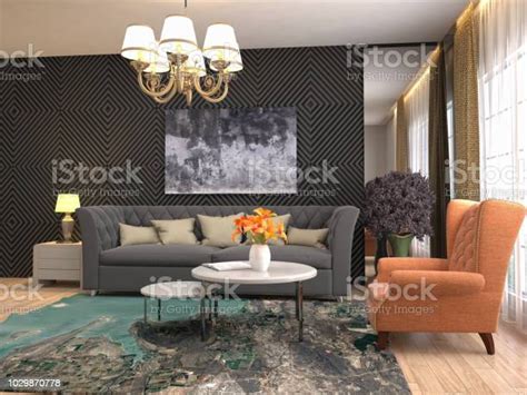 거실의 인테리어입니다 3 차원 일러스트 레이 션 0명에 대한 스톡 사진 및 기타 이미지 0명 가구 가정의 방 Istock