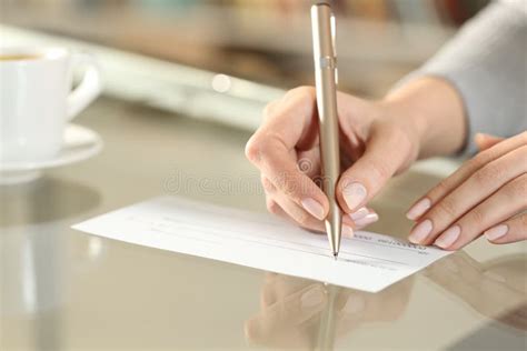Writing Bank Check Stock Photo Image Of Write Monthly