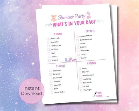 Whats In Your Sleepover Bag Slumber Party Games Pajama Party Games