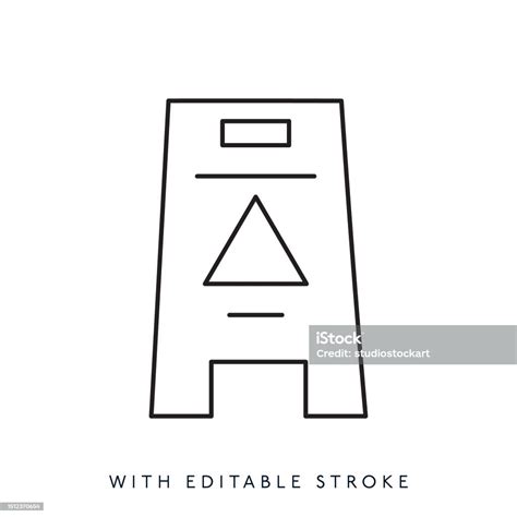 주의 젖은 바닥 표지판 라인 아이콘 편집 가능한 스트로크 경계 표지에 대한 스톡 벡터 아트 및 기타 이미지 경계 표지