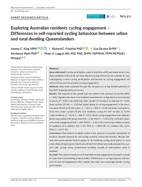 Pdf Exploring Australian Residents Cycling Engagement Differences In Self Reported Cycling