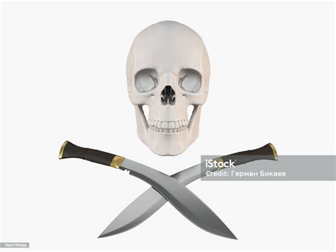 두개골과 네팔 Gurkha 무기 나이프 쿠크3d 렌더링 강철에 대한 스톡 사진 및 기타 이미지 강철 곡선 골동품 Istock