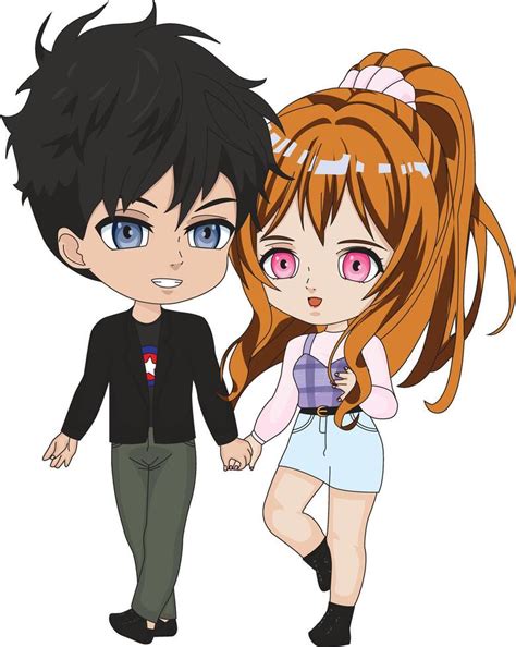 Cute Chibi Couple Holding Hands Walking Side By Side Chibi Character Vector Art At Vecteezy