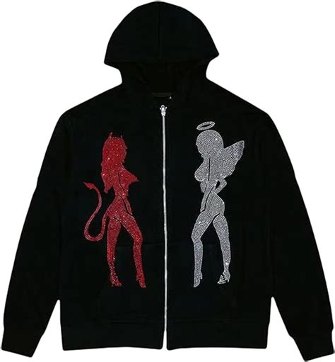 Womens Y2k Skeleton Zip Up Hoodies Rhinestone Graphic Oversized Pullovers Sweatshirt
