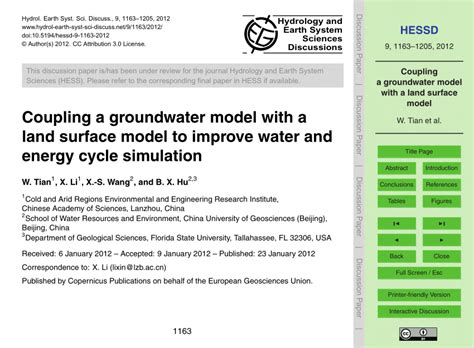 Pdf Coupling A Groundwater Model With A Land Surface Model To Improve Water And Energy Cycle