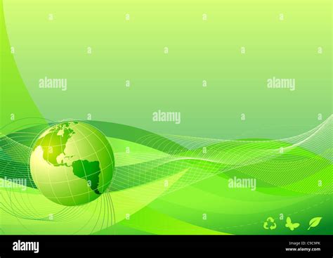 Illustration Of Green Abstract Lines Background Composition Of Curved Lines And Globe Stock