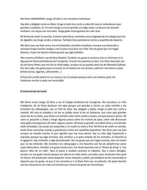 Texto Descriptivo Ejemplos Me Llamo Xxxxxxxxxx Tengo 10 Años Y Me