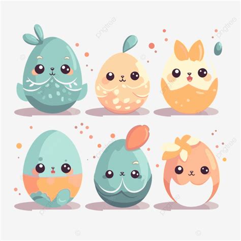 Cute Easter Eggs Sticker Clipart Animated Bunny Eggs Set Vector Illustration Cartoon Sticker