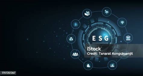 파란색 배경에 네트워크 연결 벡터 일러스트레이션에 지속 가능한 비즈니스 Esg 아이콘 개념 환경 사회 및 기업 정부 0명에 대한