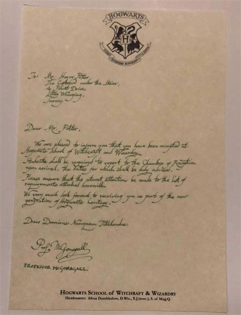 Hogwarts Actual Acceptance Letter Template