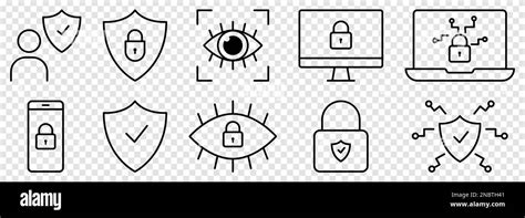 Security Line Icons Eye Access Internet Protection Laptop Password And Etc Vector